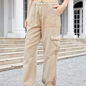 QYANGG High Waist Cargo Pants Women Stretch Baggy Cargo Pants Women Multiple Pockets Relaxed Fit Straight Wide Leg Y2K Pants Khaki