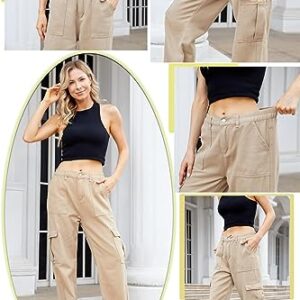 QYANGG High Waist Cargo Pants Women Stretch Baggy Cargo Pants Women Multiple Pockets Relaxed Fit Straight Wide Leg Y2K Pants Khaki