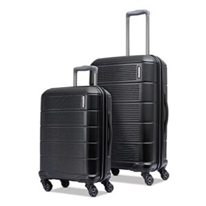 american tourister stratum 2.0 hardside expandable luggage with spinners, jet black, 2pc set (carry-on/medium)