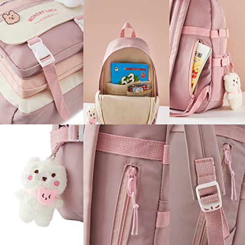 MONDAYLUCY Kawaii Backpack For School Cute Aesthetic Kids Backpacks For Girls Elementary Kindergarten With Kawaii Pin And Accessories Chains Mochilas Escolares Para Niñas