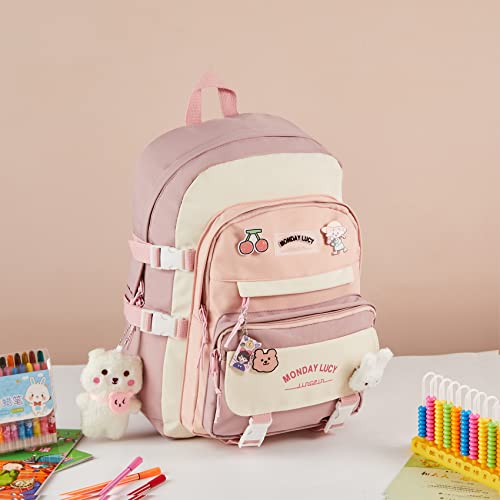 MONDAYLUCY Kawaii Backpack For School Cute Aesthetic Kids Backpacks For Girls Elementary Kindergarten With Kawaii Pin And Accessories Chains Mochilas Escolares Para Niñas