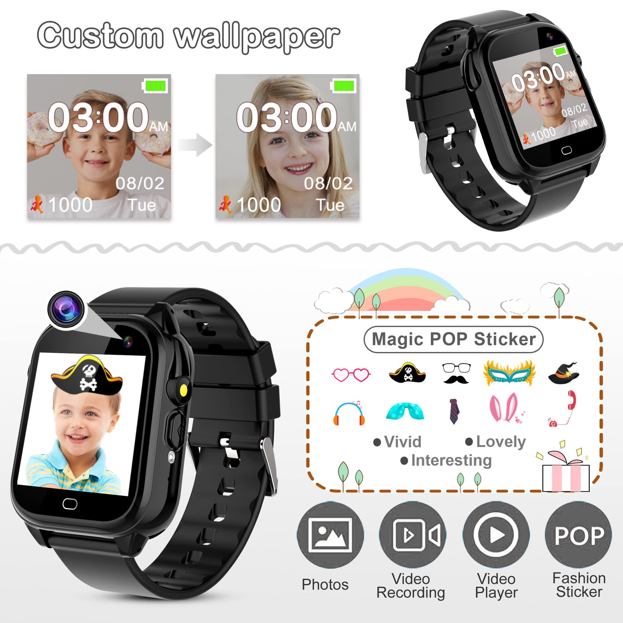 Phyulls Kids Smart Watch Boys, Smart Watch for Kids with 26 Games Alarm Clock Music Camera Video Recorder Calendar Flashlight Pedometer Toddler Watch Educational Toys for 4-12 Year Old Boys Girls