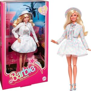 Barbie The Movie Doll, Margot Robbie as Barbie, Collectible Doll Wearing Blue Plaid Matching Set with Matching Hat and Jacket