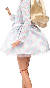 Barbie The Movie Doll, Margot Robbie as Barbie, Collectible Doll Wearing Blue Plaid Matching Set with Matching Hat and Jacket