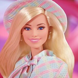 Barbie The Movie Doll, Margot Robbie as Barbie, Collectible Doll Wearing Blue Plaid Matching Set with Matching Hat and Jacket