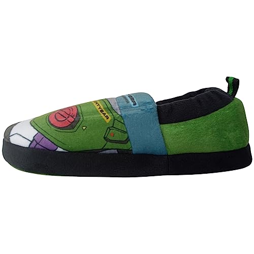 Disney Toy Story Slippers - Buzz Lightyear and Sheriff Woody Fuzzy PJ House Shoes - Boys Pajama Indoor Warm Slipper - Green/Black (size 9-10 Toddler)