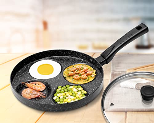 MyLifeUNIT Egg Frying Pan, 4-Cup Nonstick Fried Egg Pan, Aluminum Egg Cooker Pan with Lid and Spatula