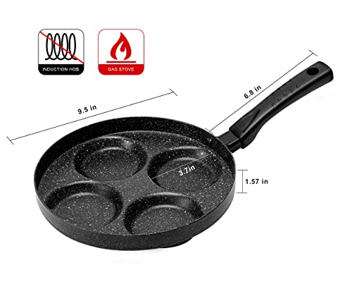 MyLifeUNIT Egg Frying Pan, 4-Cup Nonstick Fried Egg Pan, Aluminum Egg Cooker Pan with Lid and Spatula