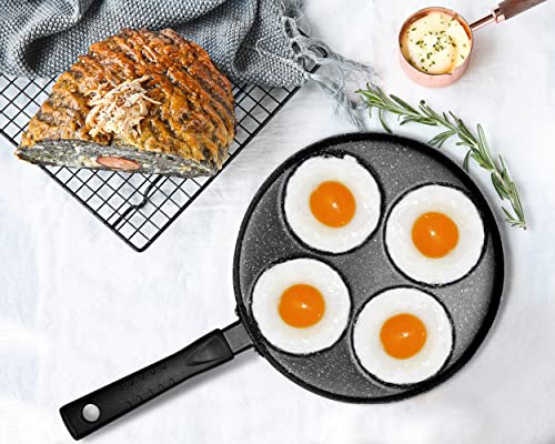 MyLifeUNIT Egg Frying Pan, 4-Cup Nonstick Fried Egg Pan, Aluminum Egg Cooker Pan with Lid and Spatula