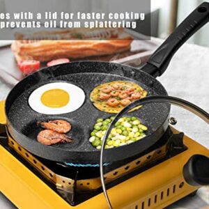 MyLifeUNIT Egg Frying Pan, 4-Cup Nonstick Fried Egg Pan, Aluminum Egg Cooker Pan with Lid and Spatula