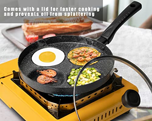 MyLifeUNIT Egg Frying Pan, 4-Cup Nonstick Fried Egg Pan, Aluminum Egg Cooker Pan with Lid and Spatula