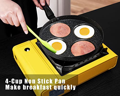 MyLifeUNIT Egg Frying Pan, 4-Cup Nonstick Fried Egg Pan, Aluminum Egg Cooker Pan with Lid and Spatula