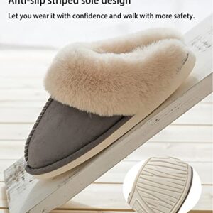 Reenloon Womens Slipper Memory Foam Fluffy Soft Warm Fuzzy Slippers Winter Anti-Skid Indoor Outdoor Slip-On Slippers Khaki