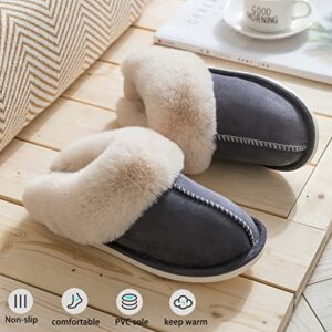 Reenloon Womens Slipper Memory Foam Fluffy Soft Warm Fuzzy Slippers Winter Anti-Skid Indoor Outdoor Slip-On Slippers Khaki