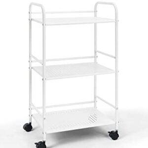 SunnyPoint Minimalist Style 3 Tier Utility Rolling Shelf Cart (WHT)