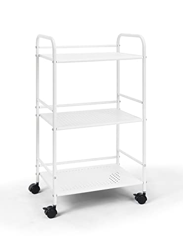 SunnyPoint Minimalist Style 3 Tier Utility Rolling Shelf Cart (WHT)