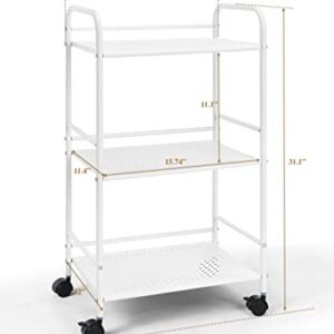 SunnyPoint Minimalist Style 3 Tier Utility Rolling Shelf Cart (WHT)