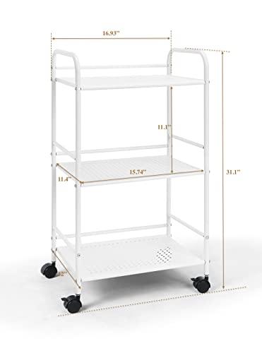 SunnyPoint Minimalist Style 3 Tier Utility Rolling Shelf Cart (WHT)