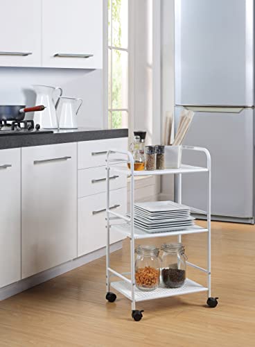 SunnyPoint Minimalist Style 3 Tier Utility Rolling Shelf Cart (WHT)