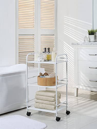 SunnyPoint Minimalist Style 3 Tier Utility Rolling Shelf Cart (WHT)