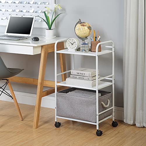 SunnyPoint Minimalist Style 3 Tier Utility Rolling Shelf Cart (WHT)