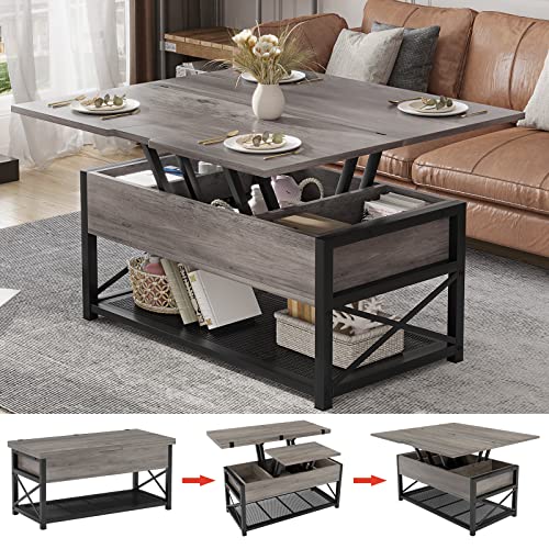 Itaar 43" Lift Top Coffee Table, 3 in 1 Multi-Function Small Coffee Table with Storage for Living Room, Dining Reception Room, Grey