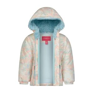 LONDON FOG Baby Girl's Hooded Winter Jacket, Aqua with Matching Sherpa Fleece Headband, 12MO