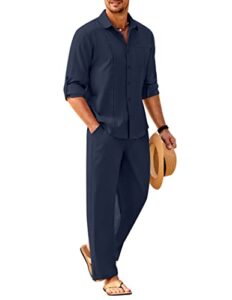 coofandy men's 2 pieces linen set button down shirts and loose pants wide leg baggy beach yoga trousers outfits