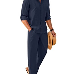 COOFANDY Men's 2 Pieces Linen Set Button Down Shirts and Loose Pants Wide Leg Baggy Beach Yoga Trousers Outfits