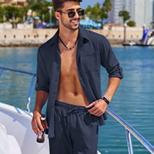 COOFANDY Men's 2 Pieces Linen Set Button Down Shirts and Loose Pants Wide Leg Baggy Beach Yoga Trousers Outfits