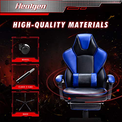 HEALGEN Gaming Chair with Footrest Gamer Chair with Massage Lumbar Support PU Leather Computer Chair Ergonomic Chair Video Game Chairs Gaming Chair for Adults