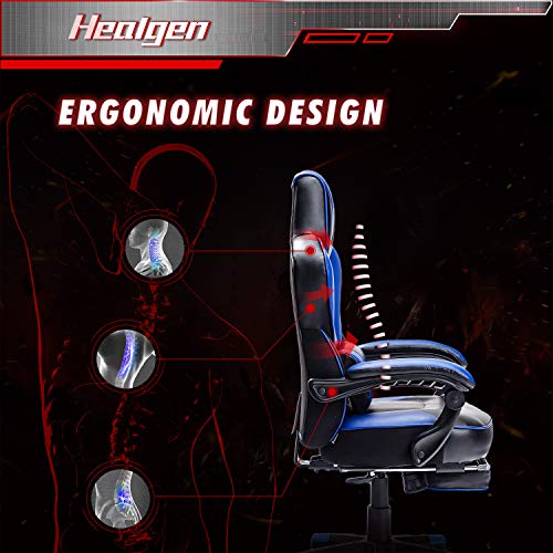 HEALGEN Gaming Chair with Footrest Gamer Chair with Massage Lumbar Support PU Leather Computer Chair Ergonomic Chair Video Game Chairs Gaming Chair for Adults