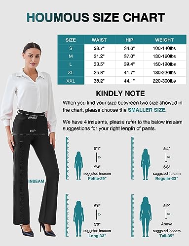 Houmous S-XXL 29''31''33''35'' Inseam Women's Bootcut Dress Pants w/Pocket Stretch Work Lounge Pant Office Casual Pants(Long-33 Inseam-Black, Small)