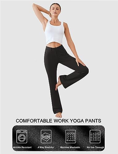 Houmous S-XXL 29''31''33''35'' Inseam Women's Bootcut Dress Pants w/Pocket Stretch Work Lounge Pant Office Casual Pants(Long-33 Inseam-Black, Small)