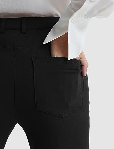 Houmous S-XXL 29''31''33''35'' Inseam Women's Bootcut Dress Pants w/Pocket Stretch Work Lounge Pant Office Casual Pants(Long-33 Inseam-Black, Small)