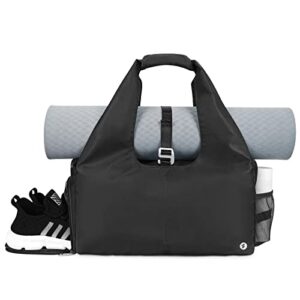 sportsnew yoga gym bags for women with shoes compartment and wet dry storage pockets with adjustable yoga mat holder, black