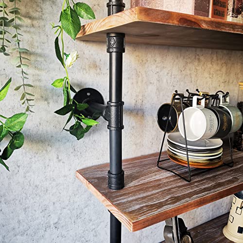 Anynice 6 Tier Industrial Ladder Pipe Shelf, Wall Mounted Wood Metal Bookshelf for Living Room Storage (Weathered Brown, 10" D x 48" W x 82.5" H)