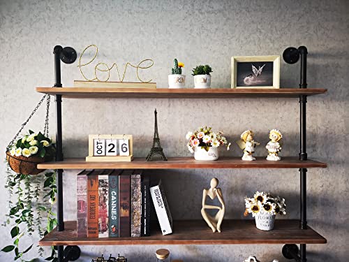 Anynice 6 Tier Industrial Ladder Pipe Shelf, Wall Mounted Wood Metal Bookshelf for Living Room Storage (Weathered Brown, 10" D x 48" W x 82.5" H)