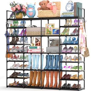 huolewa large shoe rack organizer storage, 4 row 9 tier for bedroom closet entryway, free standing tall metal shelf stand, sturdy big black garage shoe holder for 64-72 pair