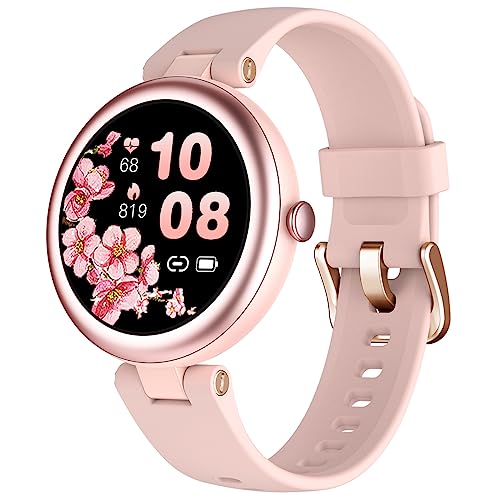 SHANG WING Smart Watches for Women Waterproof, Round Women's Watch Compatible with iPhone Android Phones Fitness Tracker Reloj para Mujer with Heart Rate Monitor Pedometer Sleep Tracker Pink, Lynn