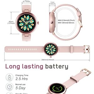 SHANG WING Smart Watches for Women Waterproof, Round Women's Watch Compatible with iPhone Android Phones Fitness Tracker Reloj para Mujer with Heart Rate Monitor Pedometer Sleep Tracker Pink, Lynn