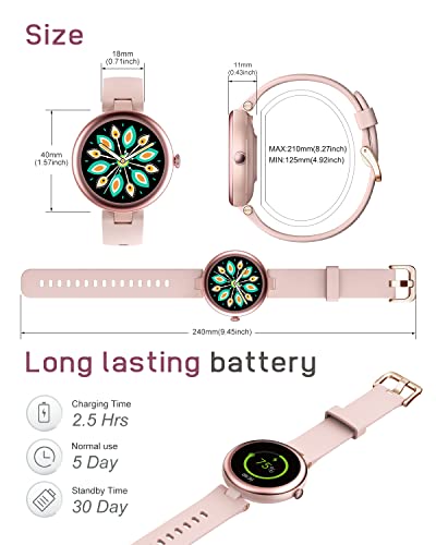 SHANG WING Smart Watches for Women Waterproof, Round Women's Watch Compatible with iPhone Android Phones Fitness Tracker Reloj para Mujer with Heart Rate Monitor Pedometer Sleep Tracker Pink, Lynn