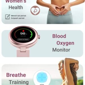 SHANG WING Smart Watches for Women Waterproof, Round Women's Watch Compatible with iPhone Android Phones Fitness Tracker Reloj para Mujer with Heart Rate Monitor Pedometer Sleep Tracker Pink, Lynn