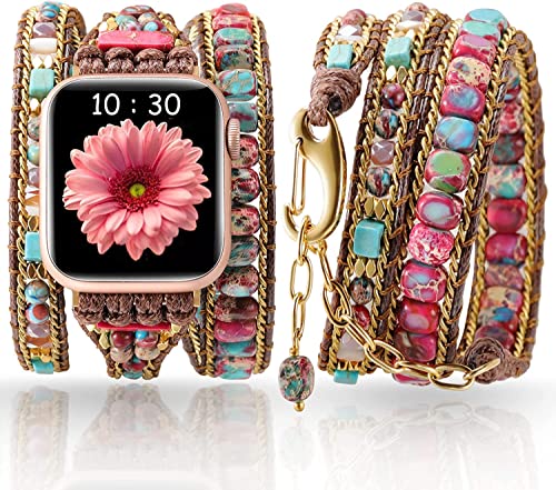 Youthrun Handmade Boho Watch Band Compatible with Apple Watch 49MM 45MM 44MM 42MM 41MM 40MM 38MM Beaded Wrap Bracelet for iWatch Ultra, Series SE/8/7/6/5/4/3/2/1, Fancy Strap for Women