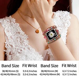 Youthrun Handmade Boho Watch Band Compatible with Apple Watch 49MM 45MM 44MM 42MM 41MM 40MM 38MM Beaded Wrap Bracelet for iWatch Ultra, Series SE/8/7/6/5/4/3/2/1, Fancy Strap for Women