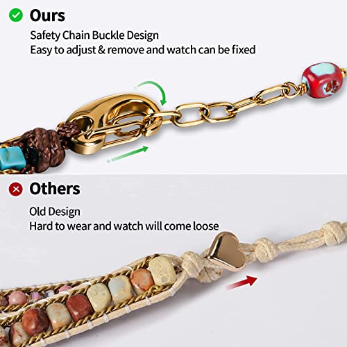 Youthrun Handmade Boho Watch Band Compatible with Apple Watch 49MM 45MM 44MM 42MM 41MM 40MM 38MM Beaded Wrap Bracelet for iWatch Ultra, Series SE/8/7/6/5/4/3/2/1, Fancy Strap for Women