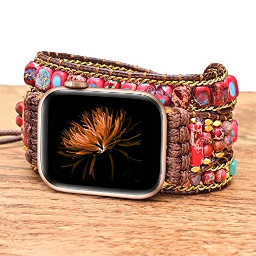 Youthrun Handmade Boho Watch Band Compatible with Apple Watch 49MM 45MM 44MM 42MM 41MM 40MM 38MM Beaded Wrap Bracelet for iWatch Ultra, Series SE/8/7/6/5/4/3/2/1, Fancy Strap for Women