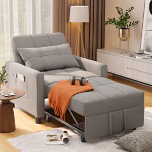 noelse sleeper sofa chair bed, convertible sofa chair 3-in-1, adjustable sleeper chair pullout sofa bed with modern linen fabric for living room apartment small space, grey