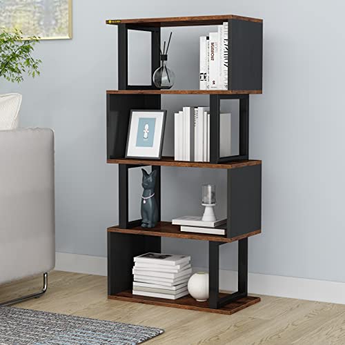 MIN WIN 5-Tier Open Storage Display Shelf,50.2" Tall Storage Wooden Bookshelf and Bookcase,Modern S-Shaped Bookshelves,Freestanding Decorative Storage Shelves with Metal Frame for Living Room