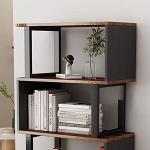 MIN WIN 5-Tier Open Storage Display Shelf,50.2" Tall Storage Wooden Bookshelf and Bookcase,Modern S-Shaped Bookshelves,Freestanding Decorative Storage Shelves with Metal Frame for Living Room